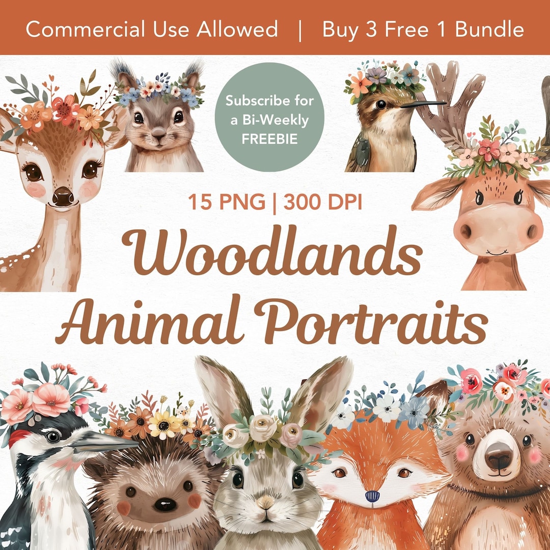 Woodland Animals Portraits Clipart, Cute Forest Animals Faces ...