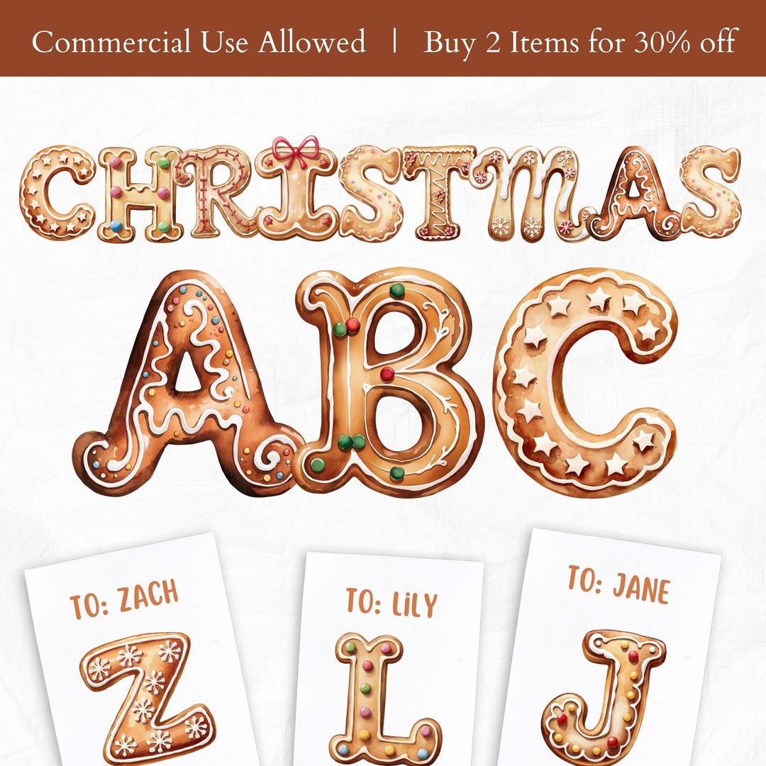 Christmas ABC Clipart Bundle, Gingerbread Cookies Alphabets PNG, Cute ...