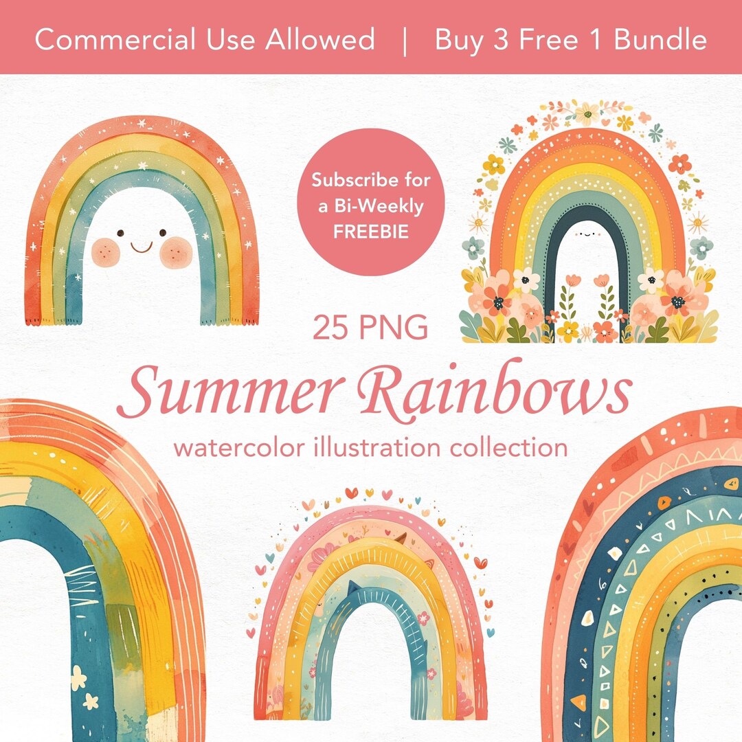 Summer Rainbow Clipart, Watercolor Rainbow PNG, Summer PNG, Boho ...