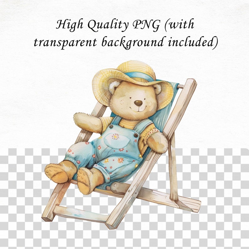 Summer Teddy Bear PNG Bundle, Summer PNG, Cute Bear Clipart, Watercolor ...