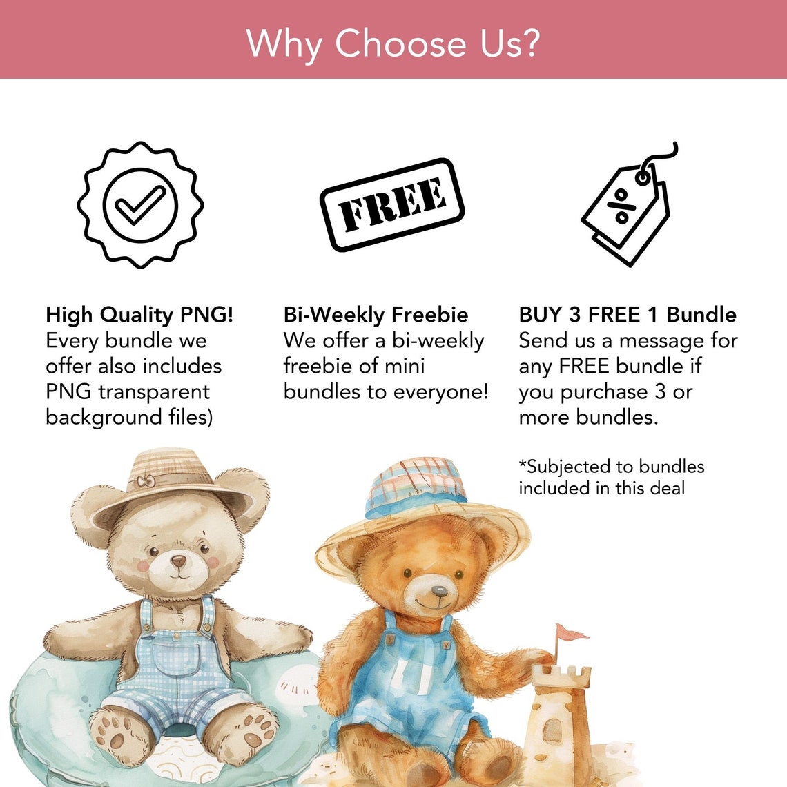 Summer Teddy Bear PNG Bundle, Summer PNG, Cute Bear Clipart, Watercolor ...