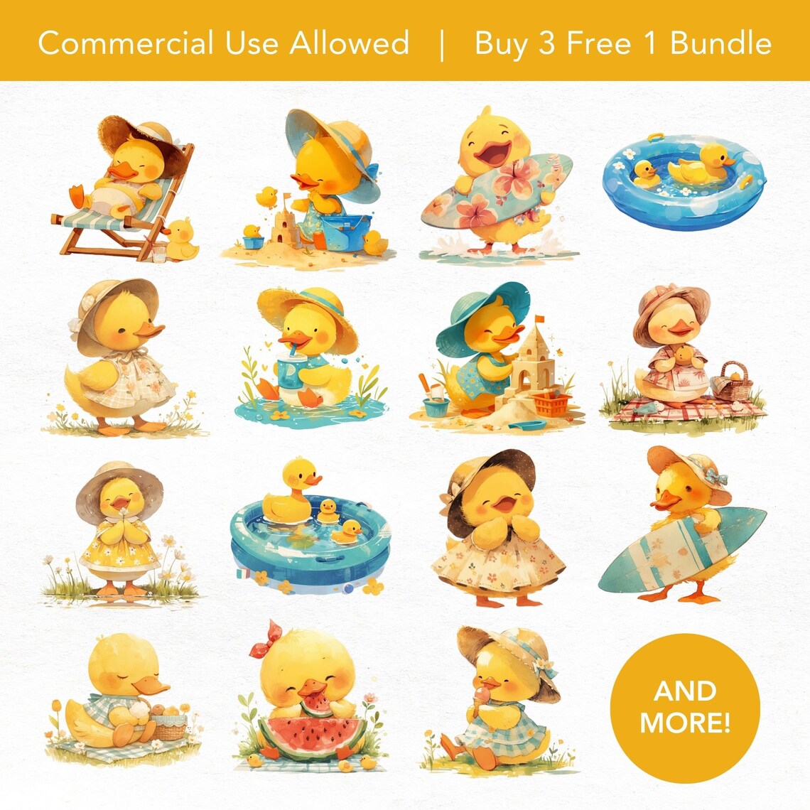 Summer Ducklings Clipart, Watercolor Animals PNG, Summer PNG, Cute ...