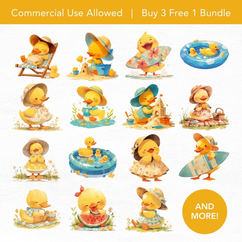 Summer Ducklings Clipart, Watercolor Animals PNG, Summer PNG, Cute ...