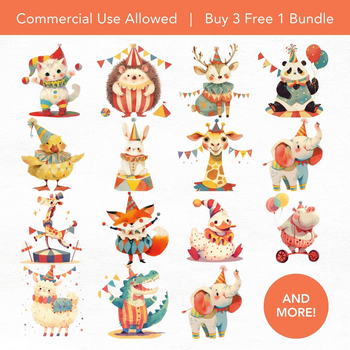 Cute Circus Animals Clipart, Cute Clown Animals, Clowncore PNG ...