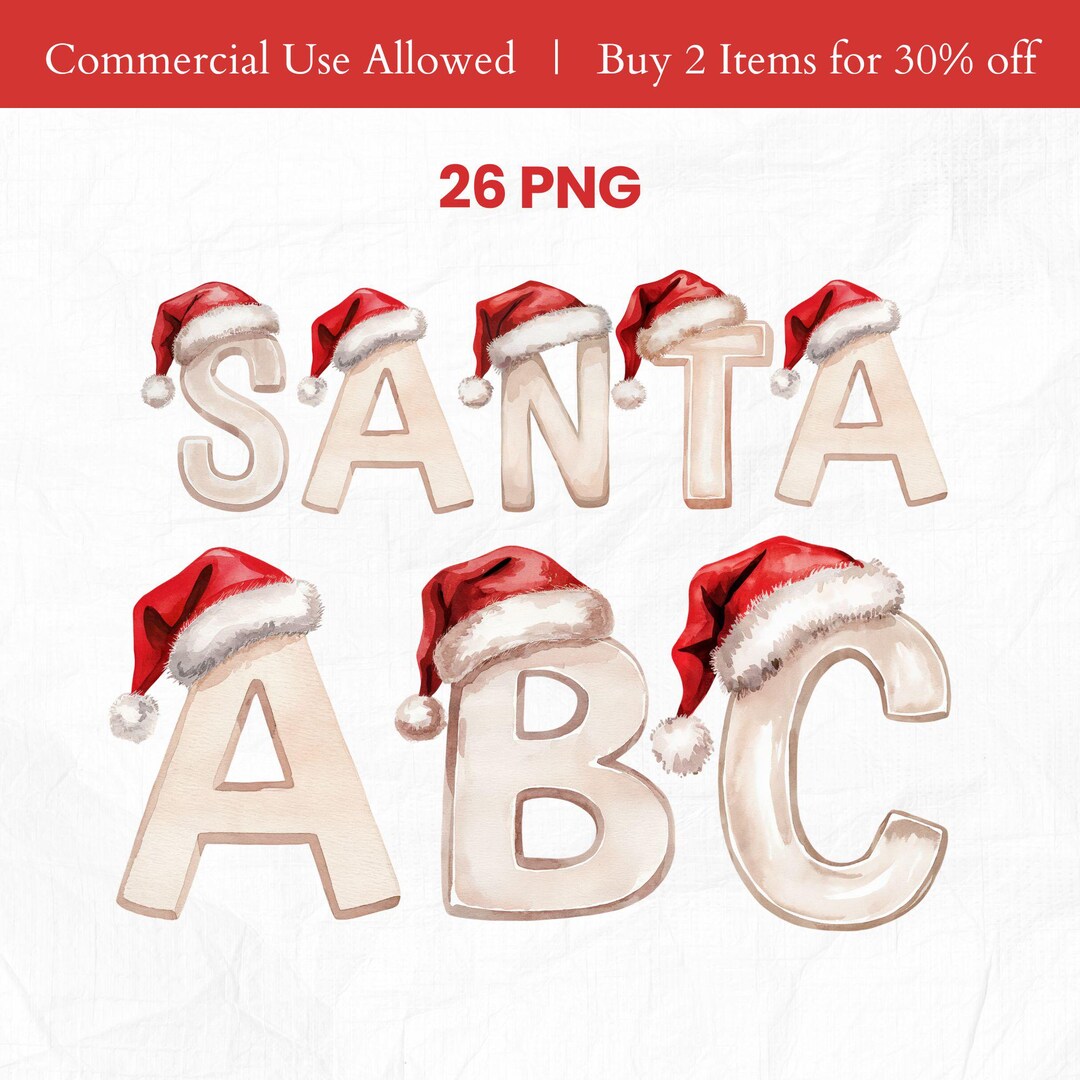 Christmas Santa Hat ABC PNG, Alphabet Letters Clipart, Cute Doodle Xmas ...