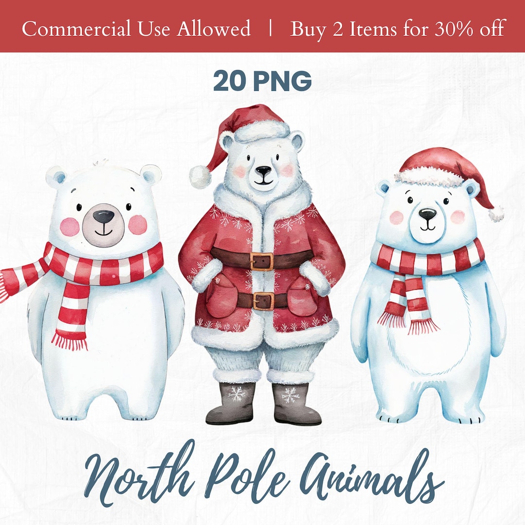 Winter Christmas Polar Bears PNG Clipart, Whimsy Wonderland Kawaii ...