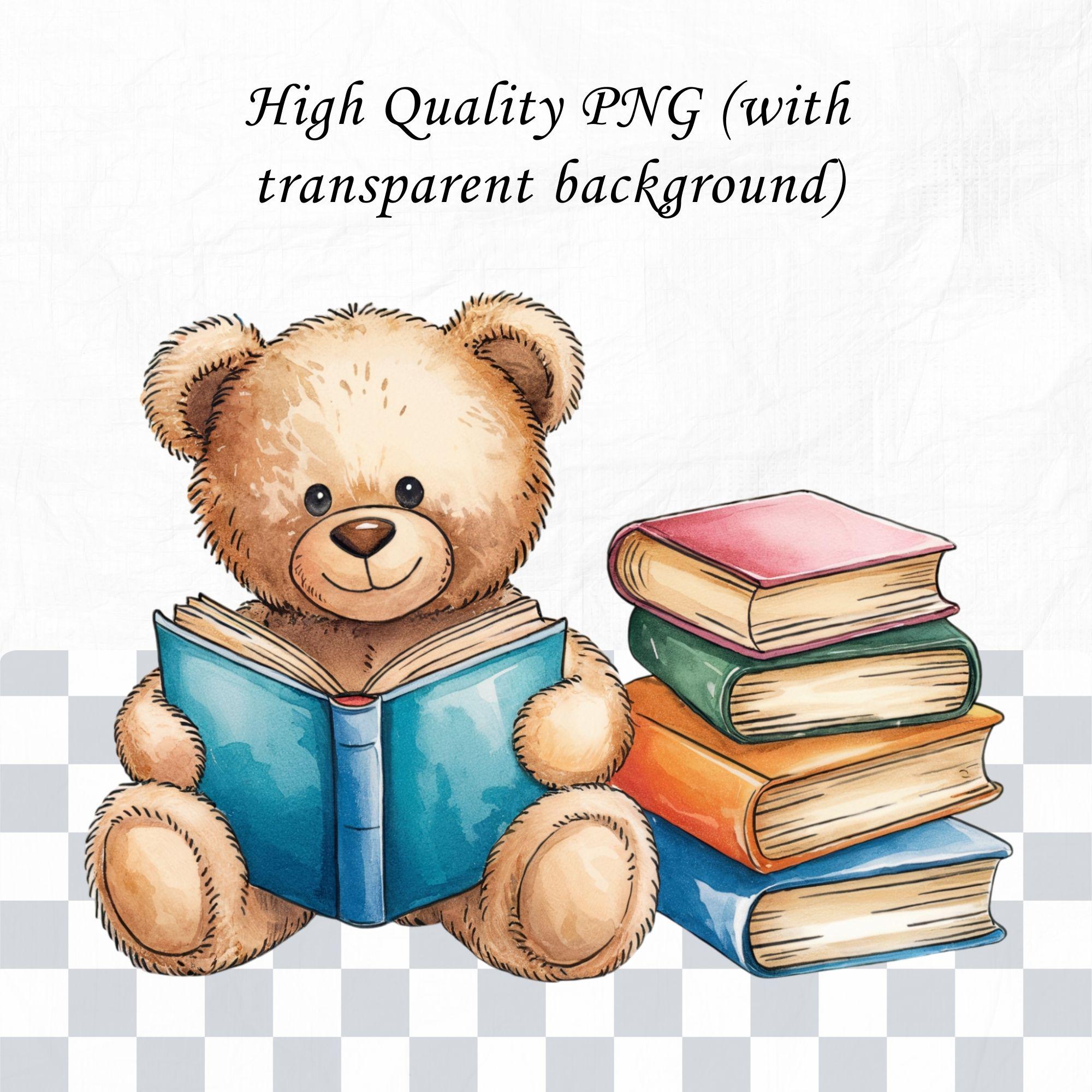 Cute Bear Reading Clipart, Children Cute Teddy Bear and Books PNG, Clip ...