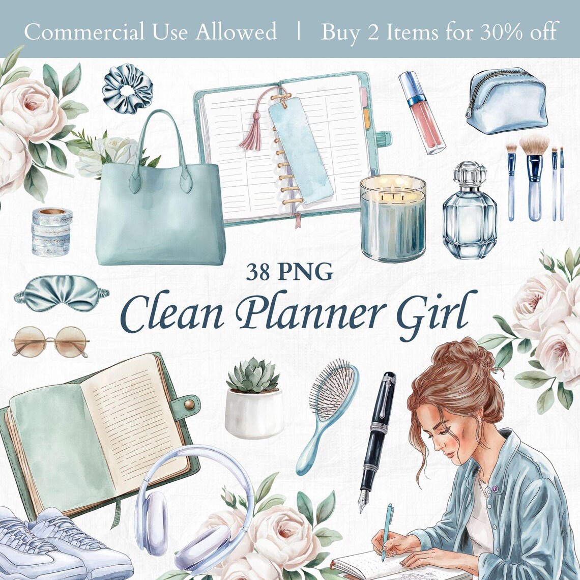Clean Girl Aesthetic PNG, That Girl Planner Journal Clipart Bundle ...
