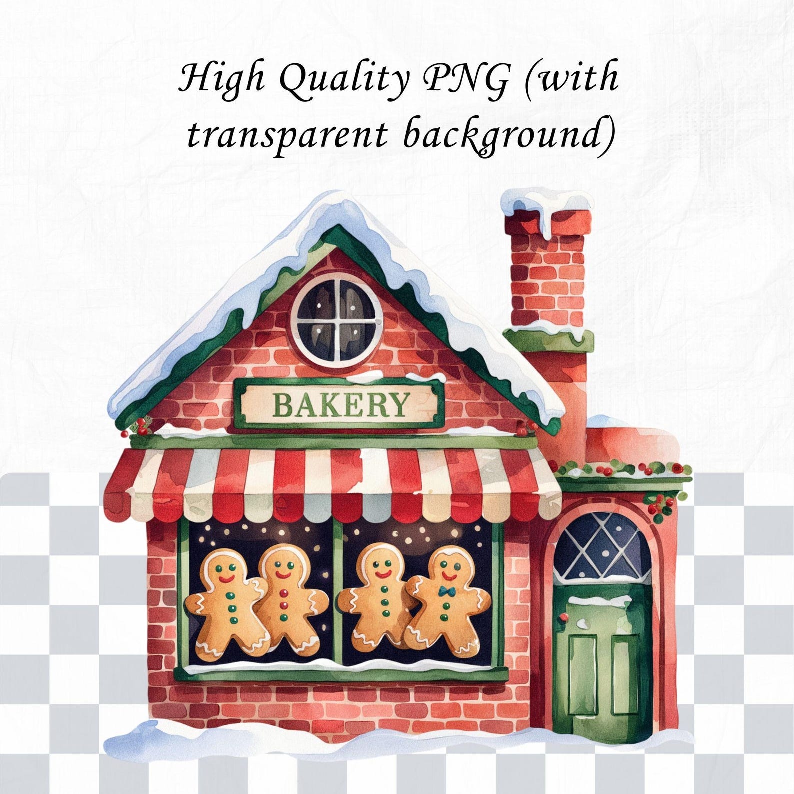 Watercolor Christmas House Clipart, Classic Santa Village Buildings PNG ...