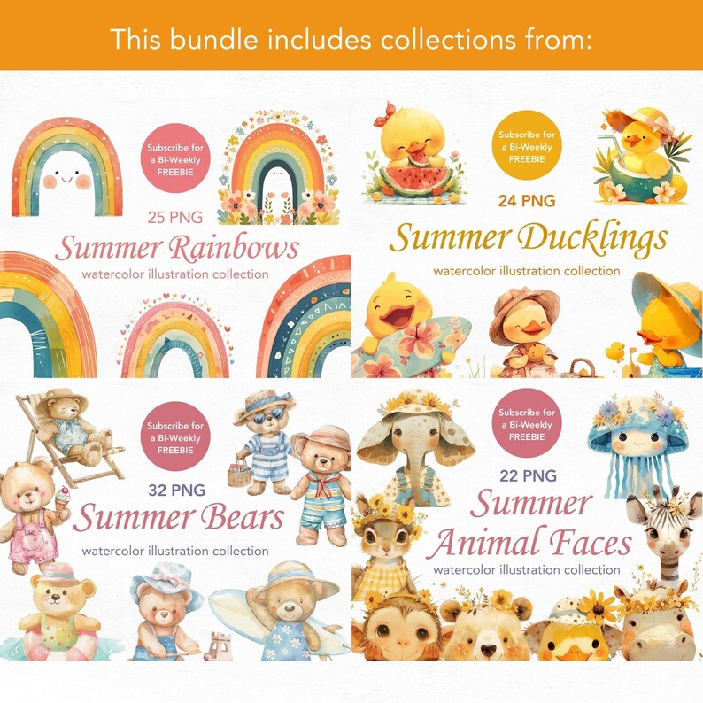 MEGA Summer Animal Clipart Bundle, Summer Animals PNG, Hello Summer PNG ...
