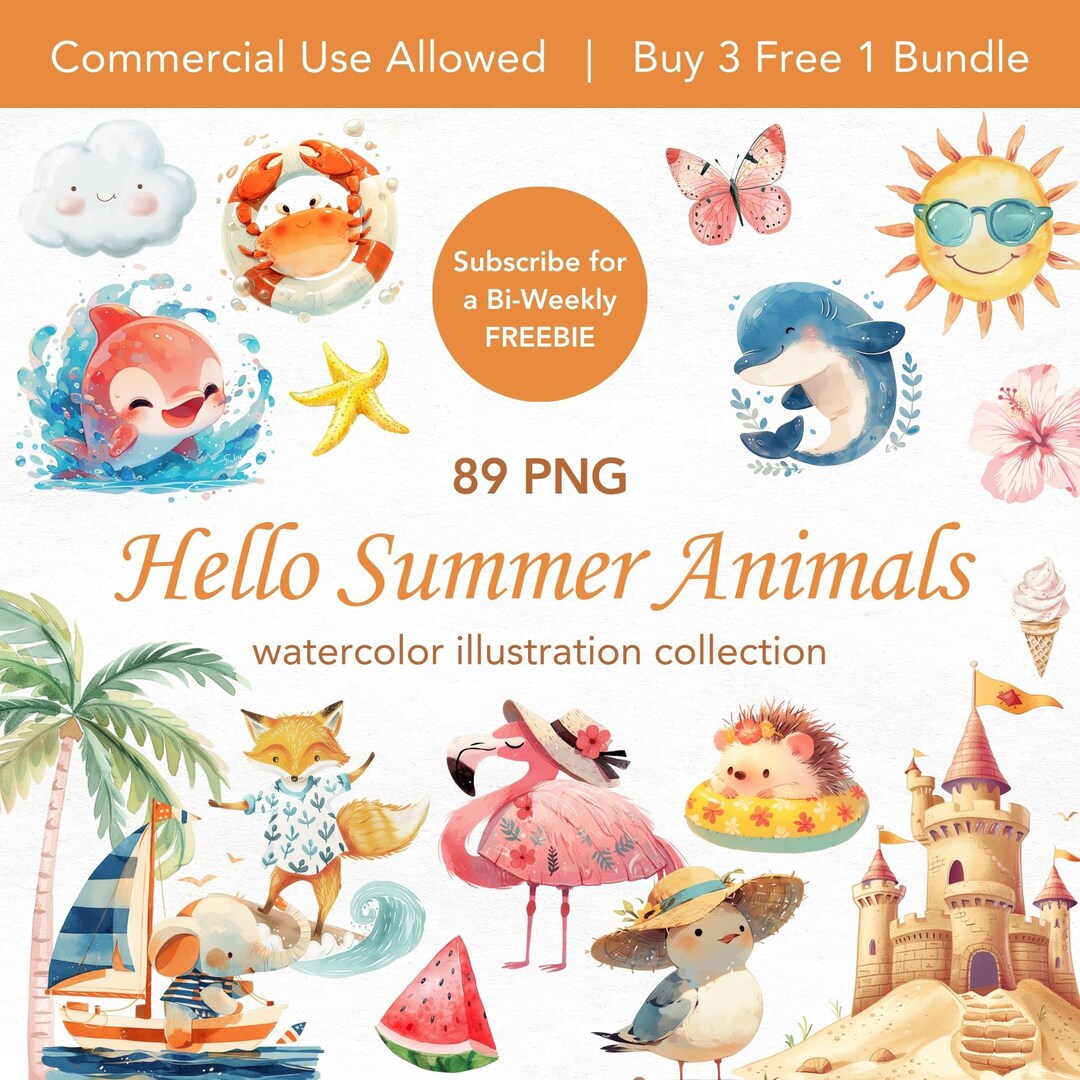 Summer Animals Clipart, Nursery Decor Elements, Watercolor Clipart ...