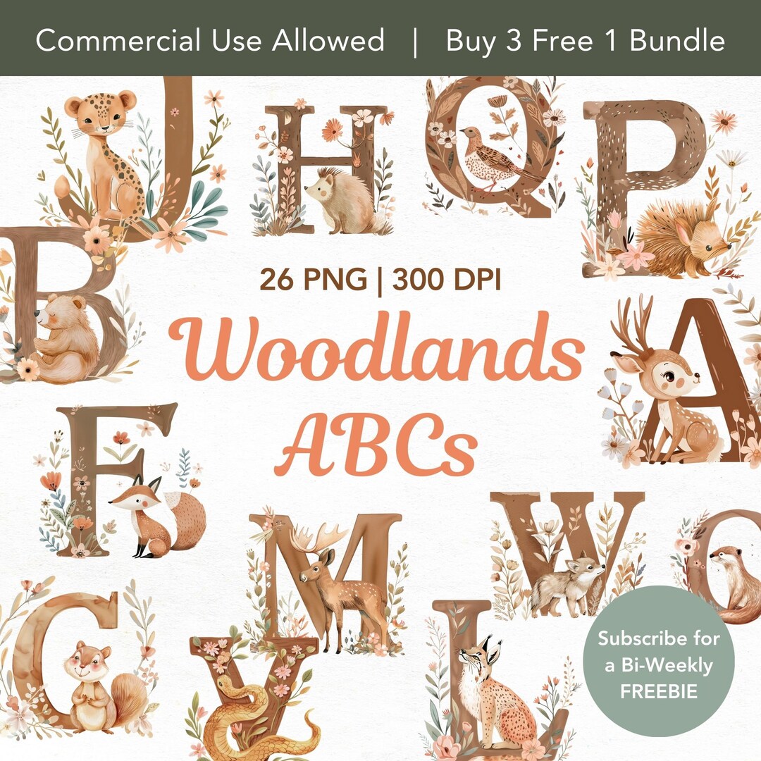 Boho Woodland Alphabet Clipart, Watercolor Animal Letters, Nursery ...