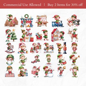 Santa's Little Helpers Clipart, Christmas Elf PNG, Cute Watercolor ...