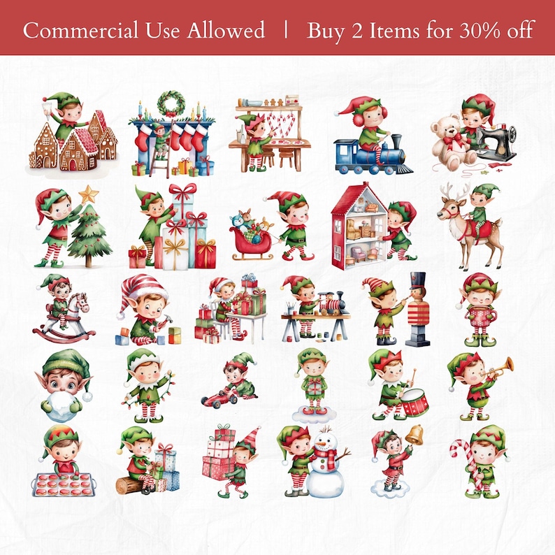Santa's Little Helpers Clipart, Christmas Elf PNG, Cute Watercolor ...
