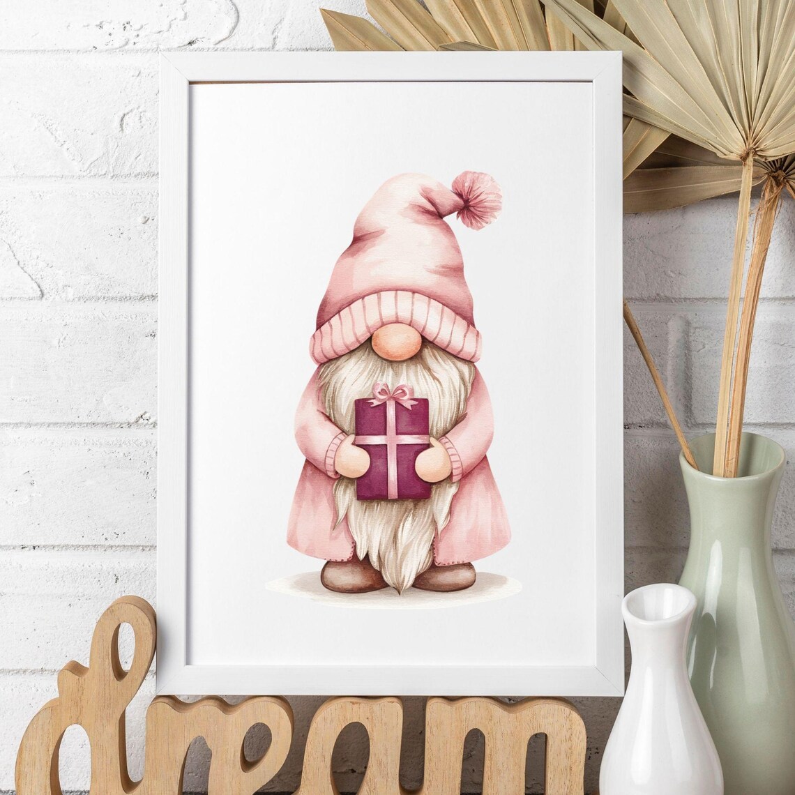 Watercolor Pink Christmas Gnome Clipart Bundle, Cute Pink Festive ...