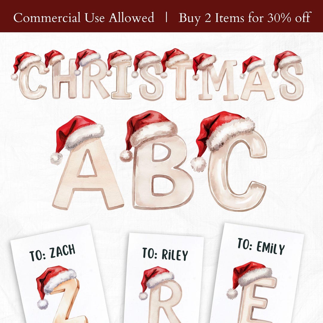 Santa Hat Alphabets PNG, Christmas Alphabet Clipart, Doodle Santa Font ...
