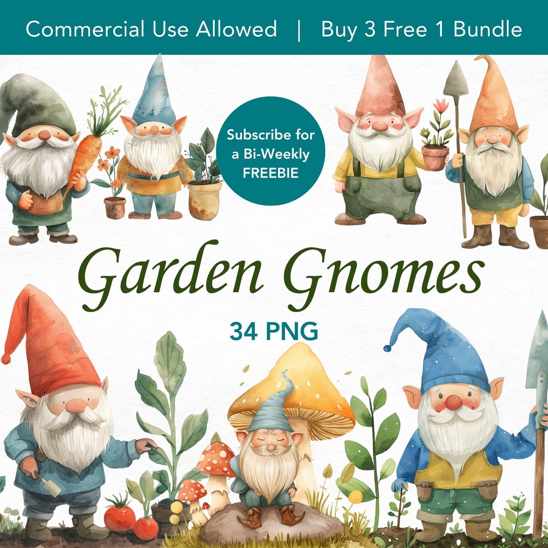 Watercolor Spring Garden Gnomes PNG, Gnome Images, Watercolor Garden ...