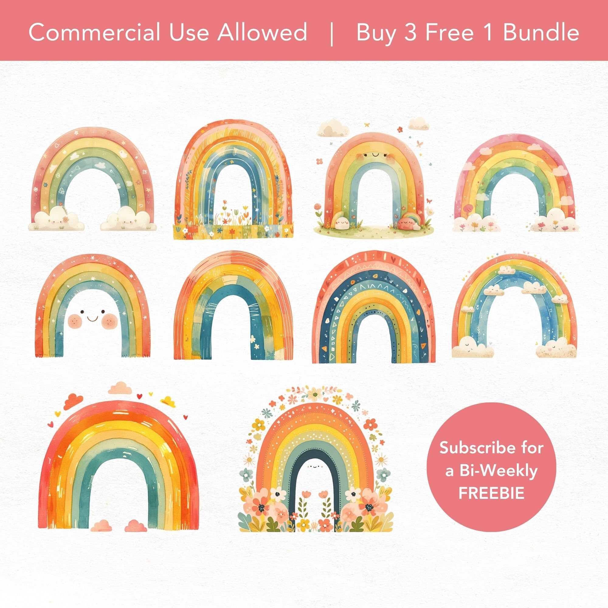 Summer Rainbow Clipart, Watercolor Rainbow PNG, Summer PNG, Boho ...