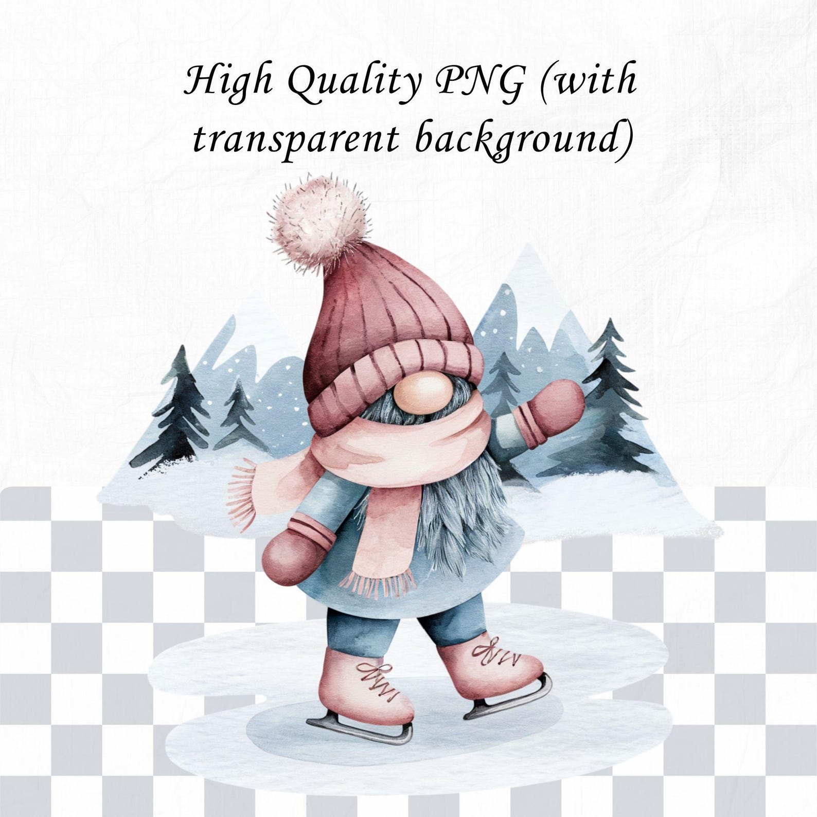 Watercolor Pink Christmas Gnome Clipart Bundle, Cute Pink Festive ...