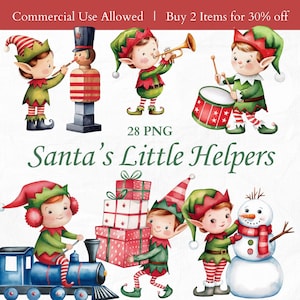 Santa's Little Helpers Clipart, Christmas Elf PNG, Cute Watercolor ...