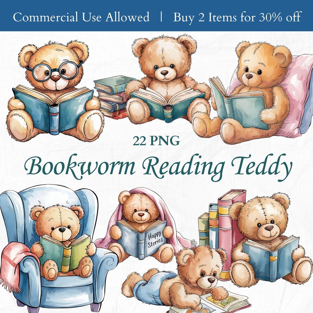 Cute Bear Reading Clipart, Children Cute Teddy Bear and Books PNG, Clip ...