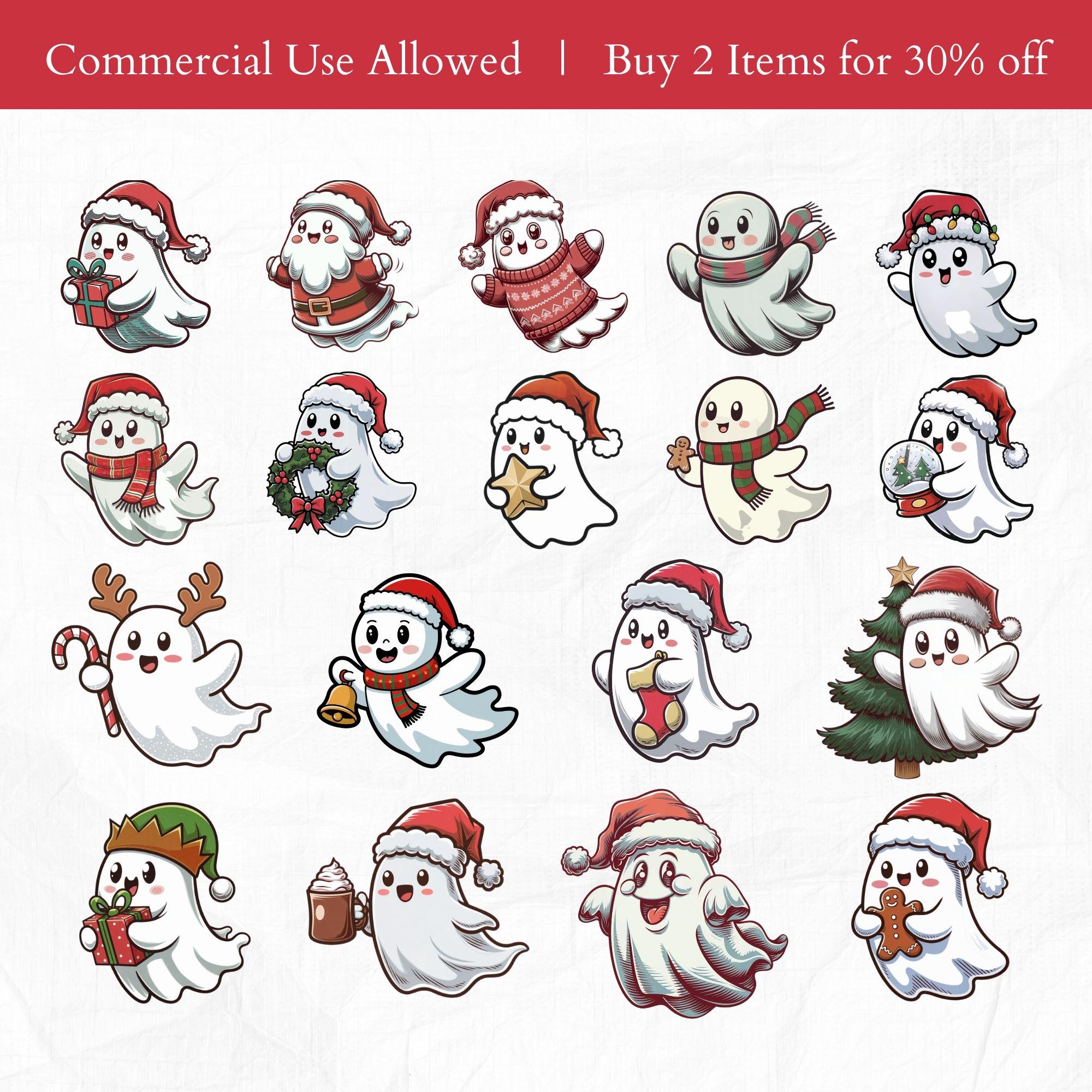 Cute Christmas Ghost PNG Bundle, Merry Christmas Sublimation Design ...