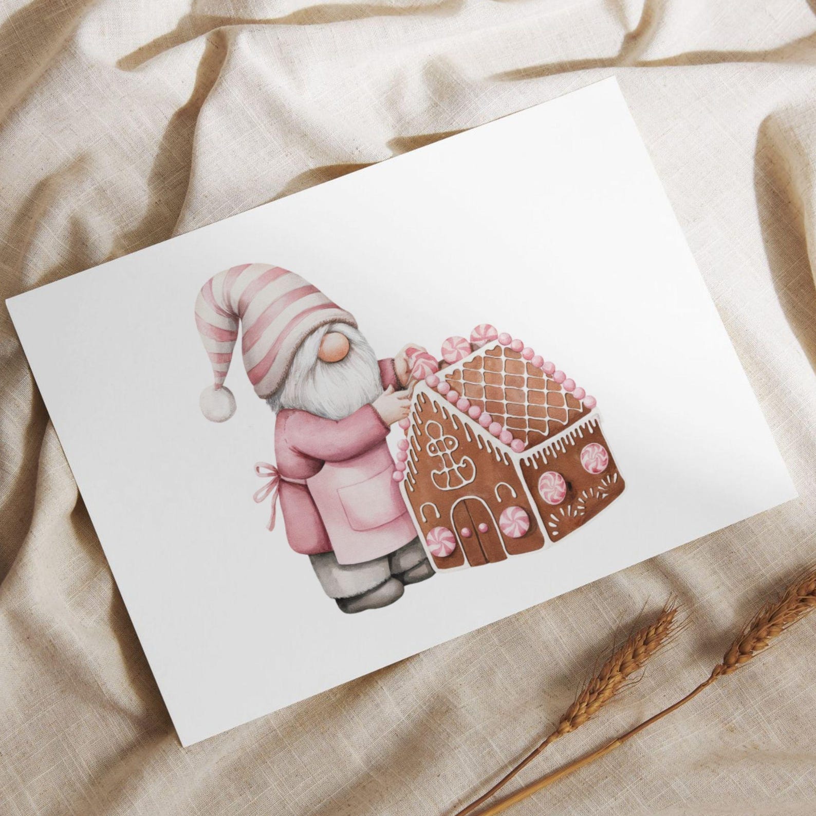 Watercolor Pink Christmas Gnome Clipart Bundle, Cute Pink Festive ...