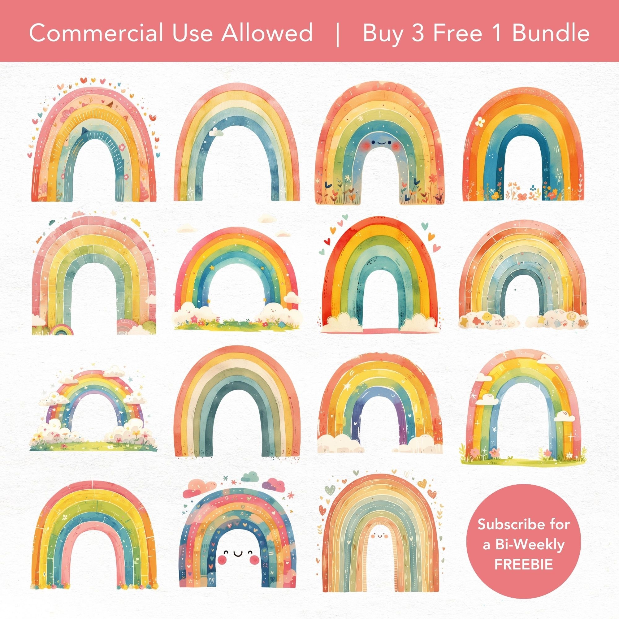 Summer Rainbow Clipart, Watercolor Rainbow PNG, Summer PNG, Boho ...