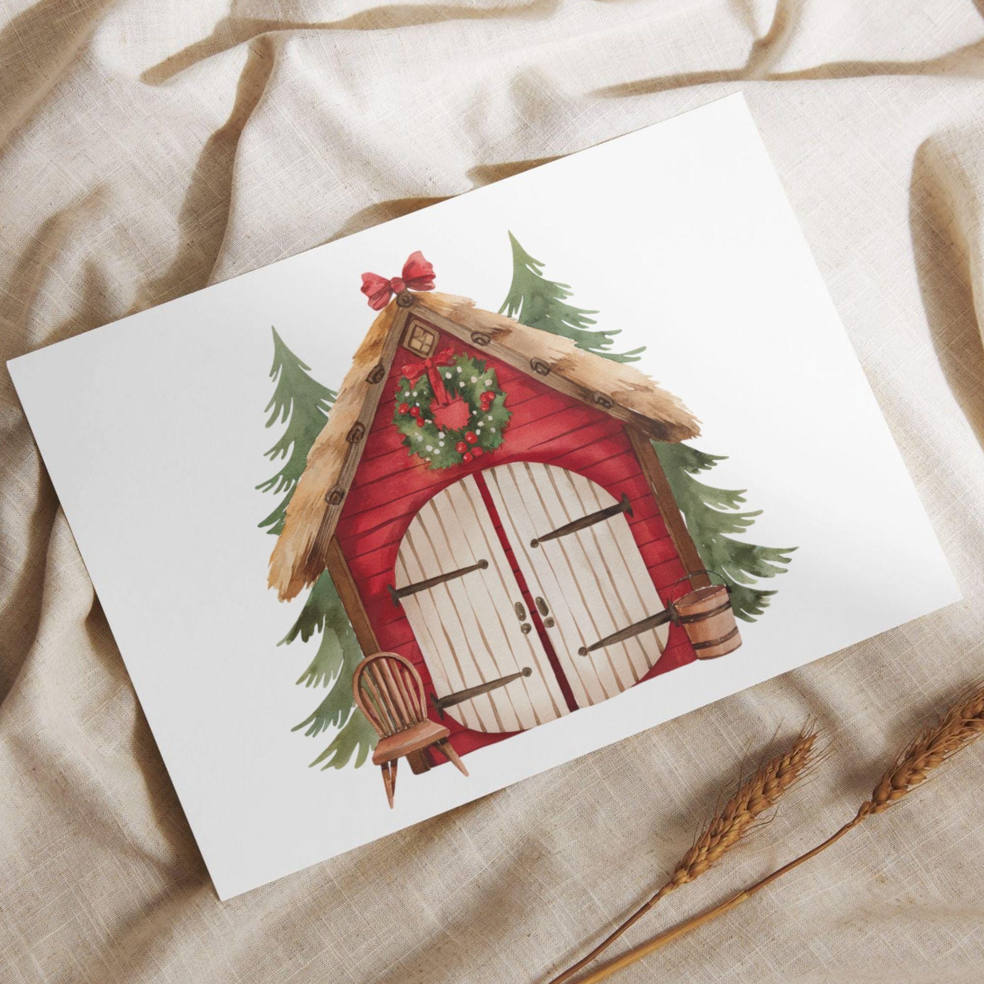 Watercolor Christmas House Clipart, Classic Santa Village Buildings PNG ...