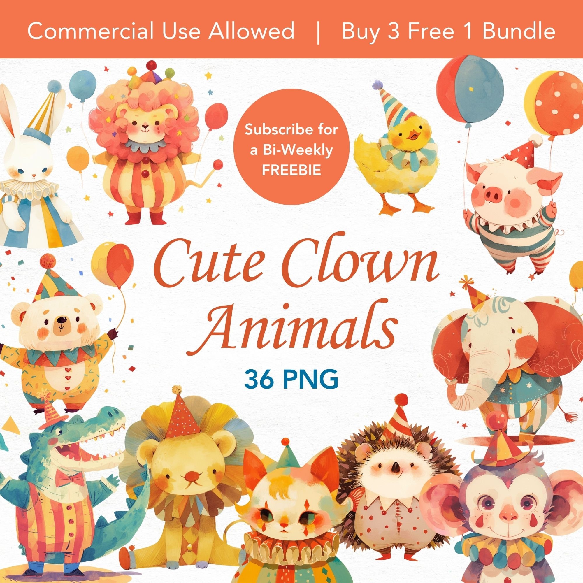 Cute Circus Animals Clipart, Cute Clown Animals, Clowncore PNG ...