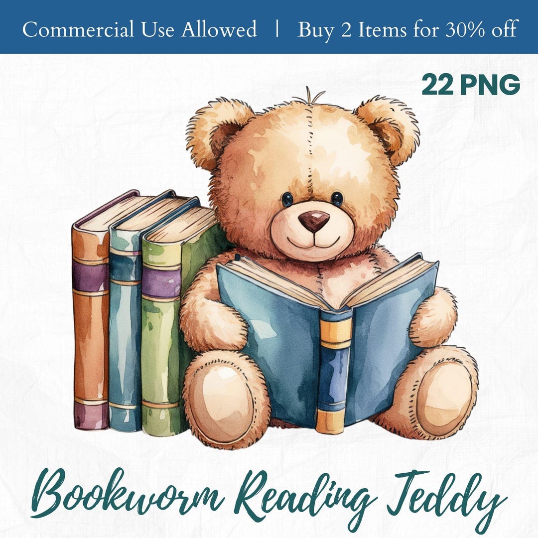 Reading Bear Clipart, Cute Teddy Bear PNG, Bookworm Bears Clip Art ...