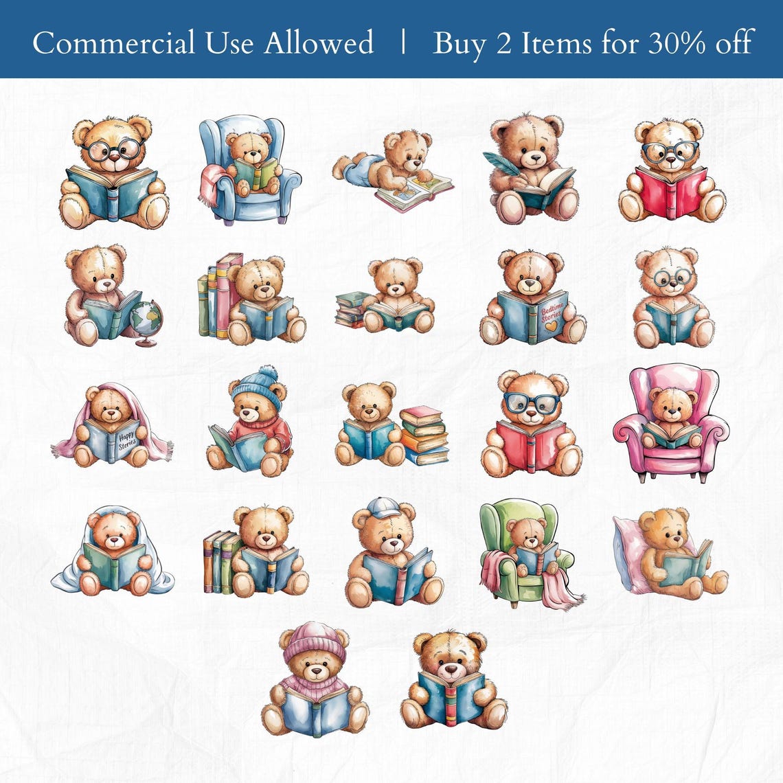 Cute Bear Reading Clipart, Children Cute Teddy Bear and Books PNG, Clip ...