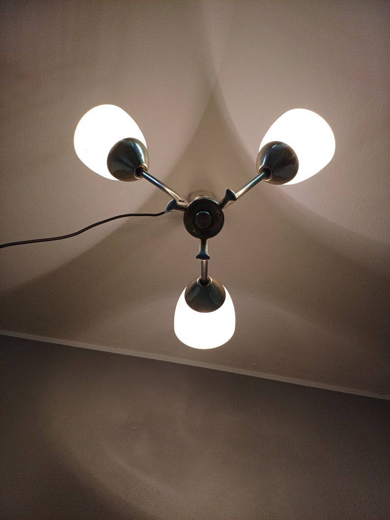 Vintage Pendant Light / Aluminum and Glass / Three-arm Light / Kitchen ...