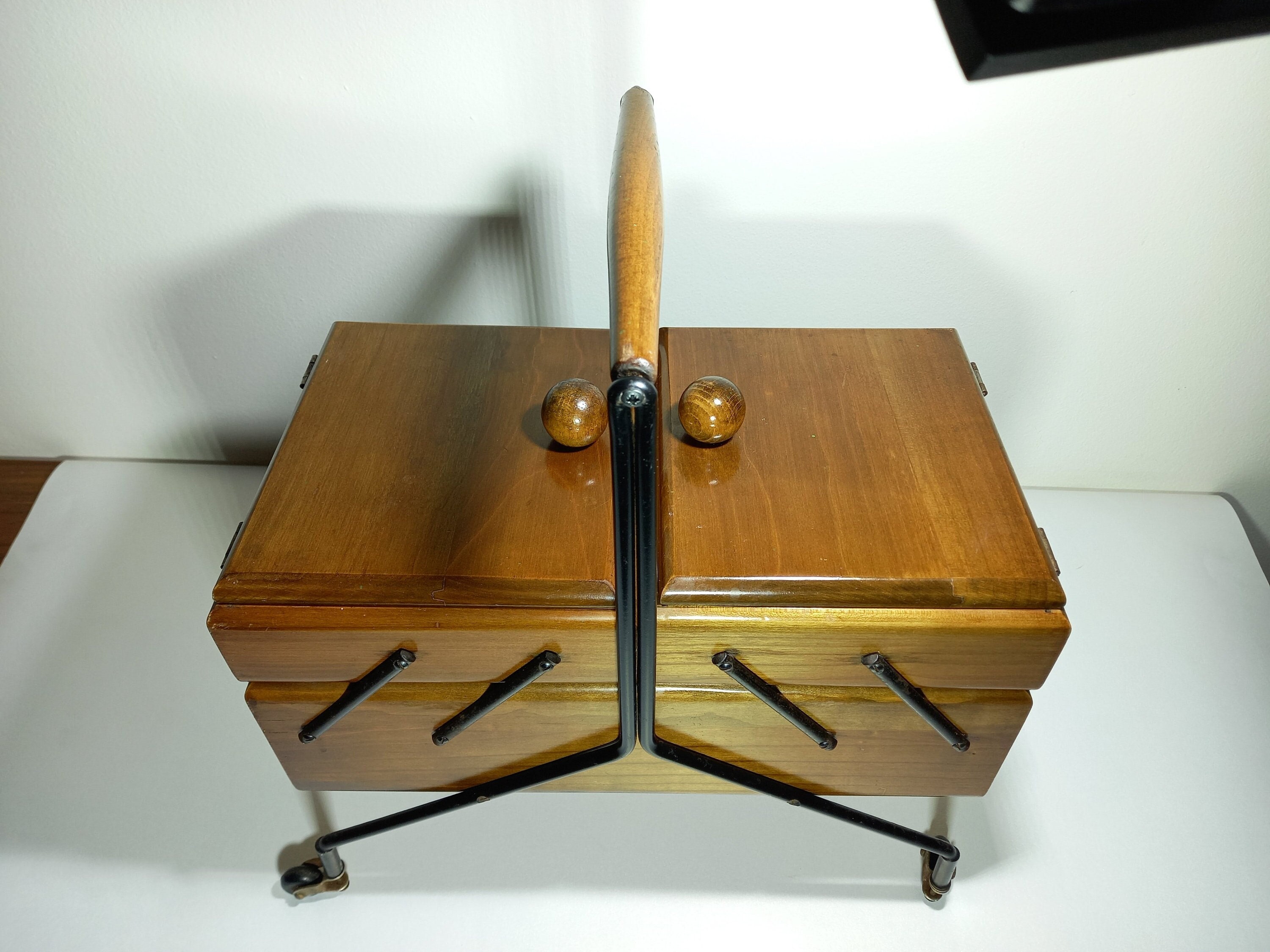 Vintage Wooden Sewing Box / Sewing Box With Wheels / Vintage Décor ...