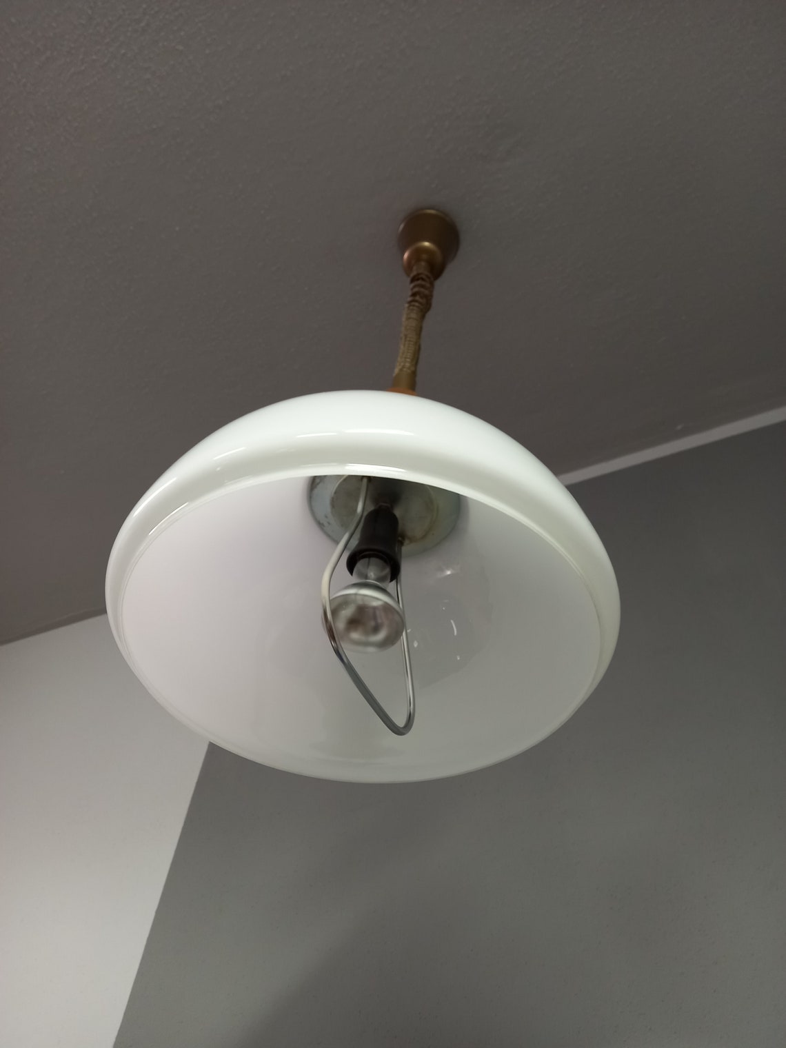 Vintage Pendant Light / Retro Glass Light Fixtures / White Ceiling Lamp ...