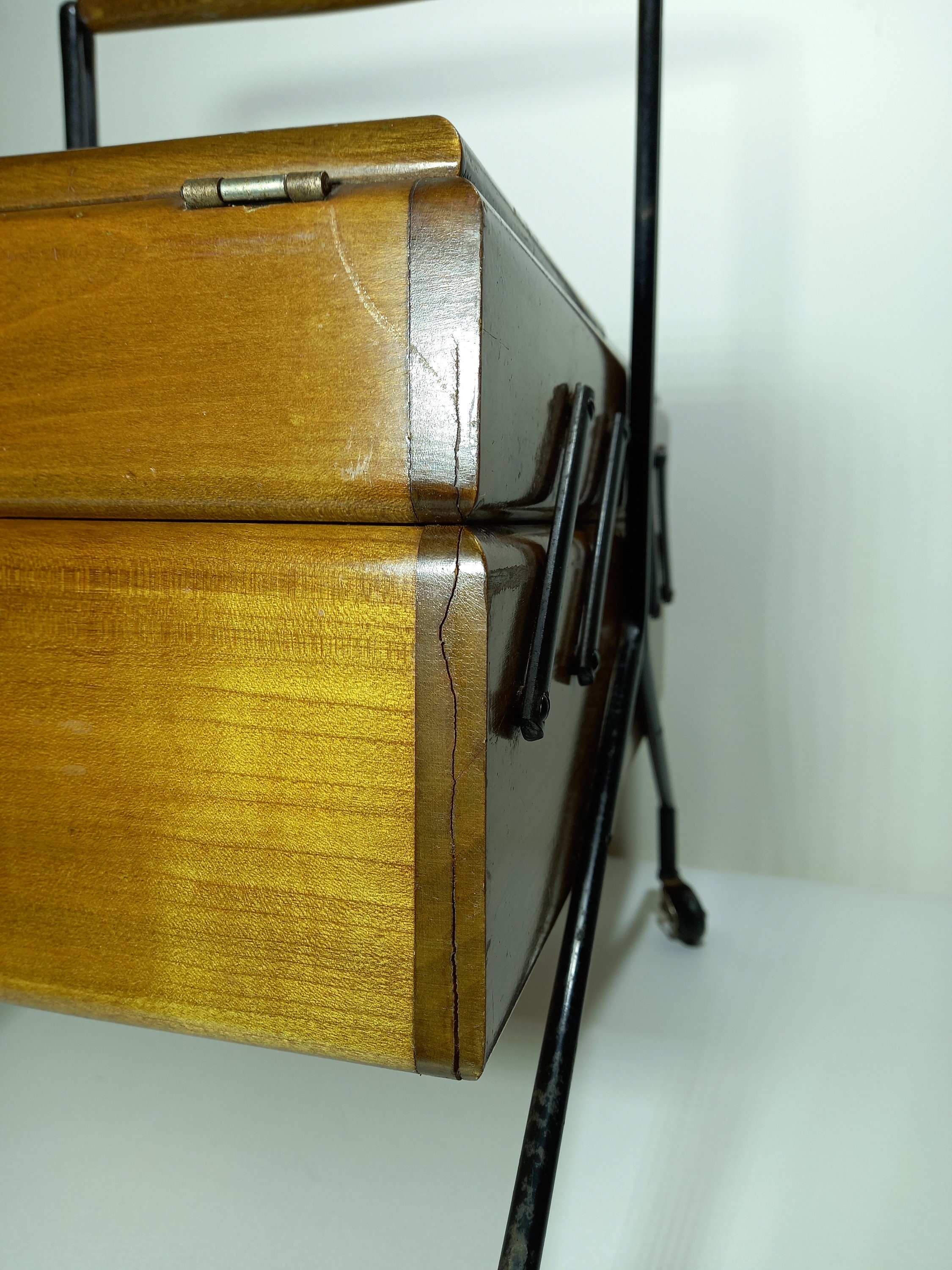 Vintage Wooden Sewing Box / Sewing Box With Wheels / Vintage Décor ...