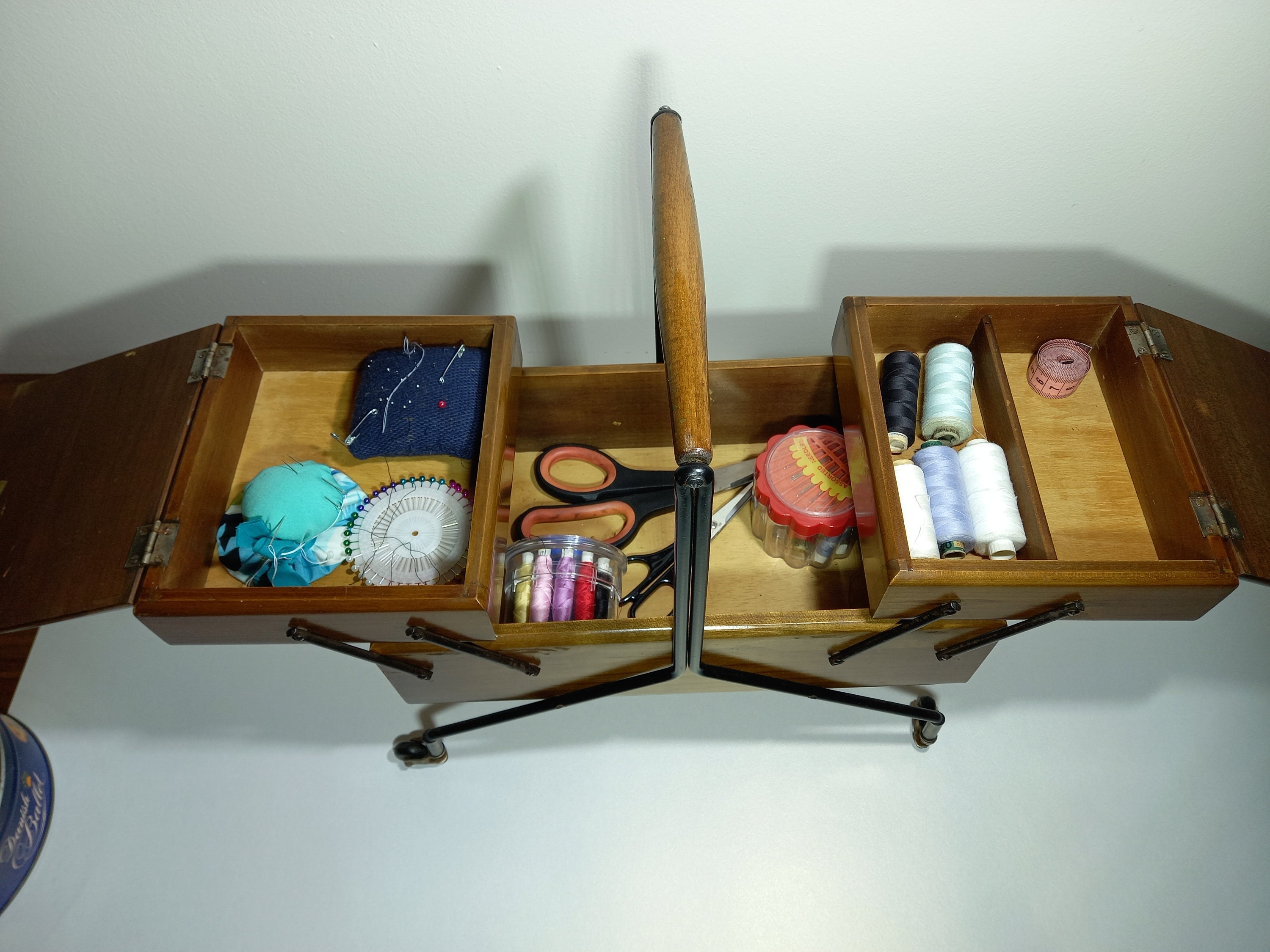 Vintage Wooden Sewing Box / Sewing Box With Wheels / Vintage Décor ...