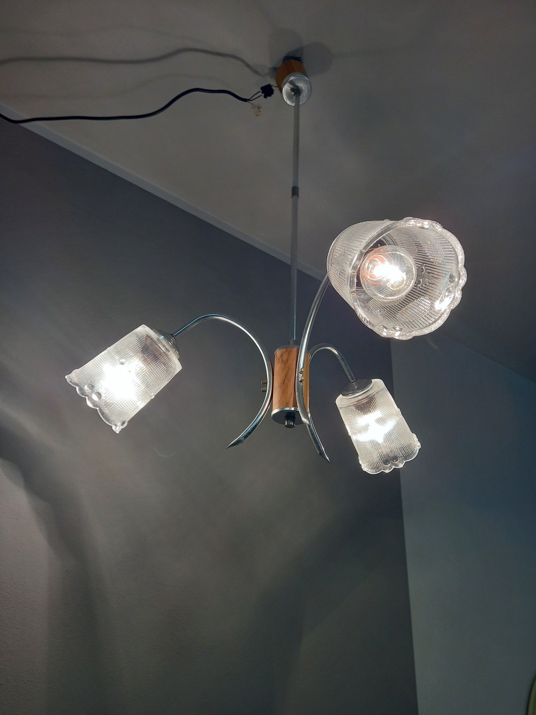 Three-arm Ceiling Light / Light Fixture / Pendant Light / Glass and ...