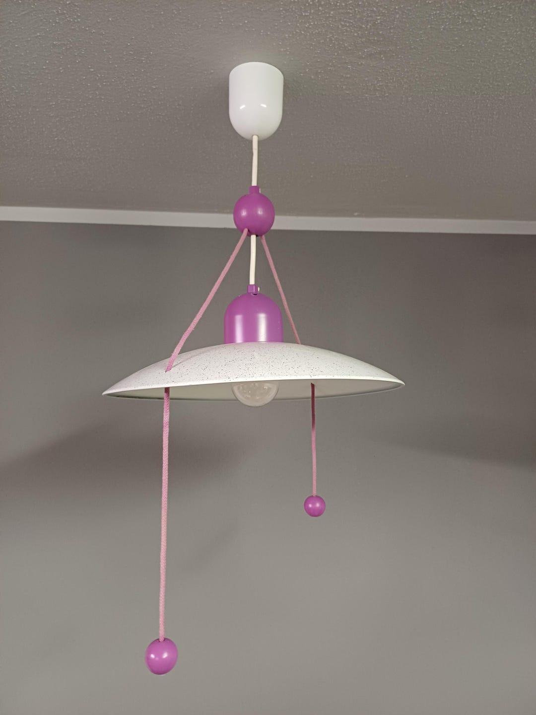 Vintage Pendant Light / Memphis Style / White and Purple Lamp / Kids ...