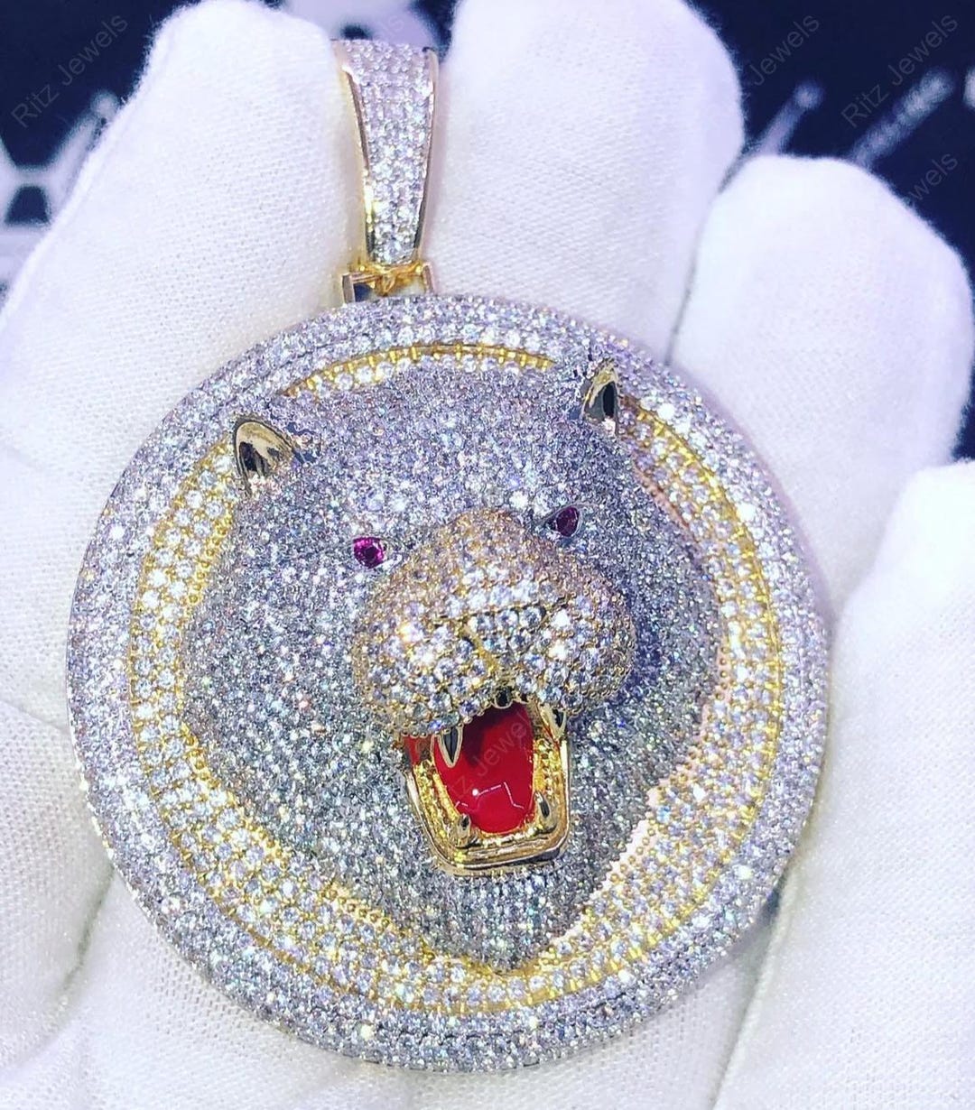 Iced Out Tiger Pendant | Simulated Diamond Hip Hop Necklace - Etsy