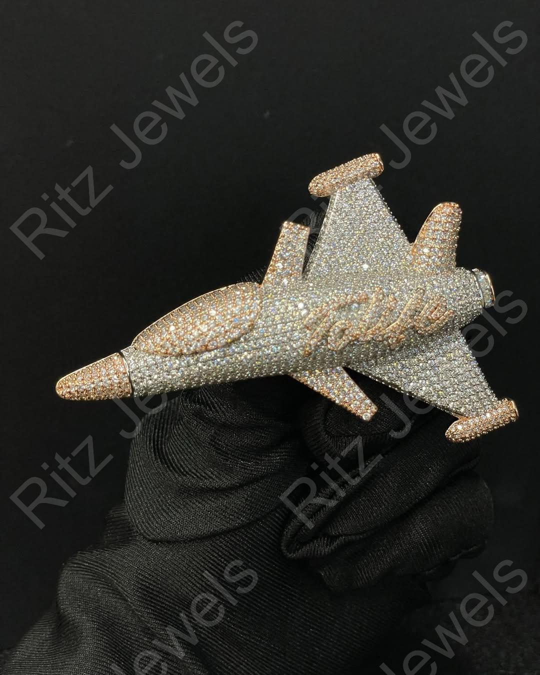 Iced Out Moissanite Fighter Jet Pendant, Hip Hop Airplane Necklace - Etsy