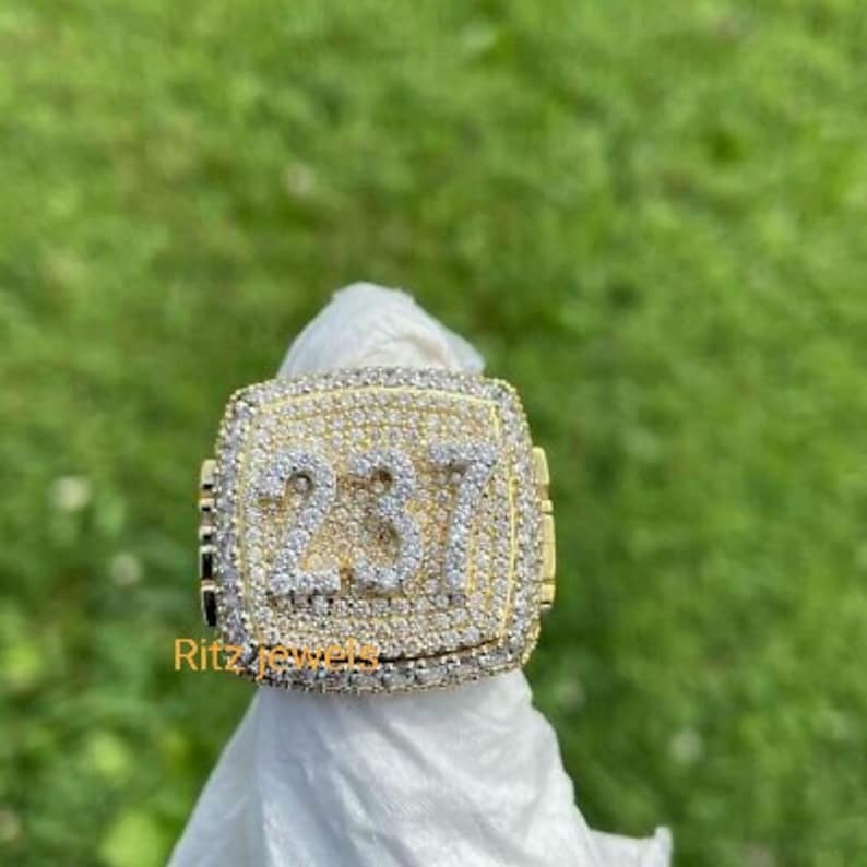 Iced Out Number Ring, VVS Moissanite Diamond, 925 Sterling Silver Hip ...
