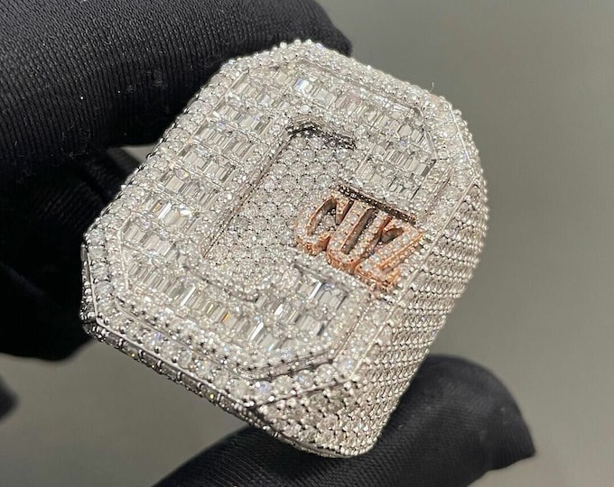 5.00ct Letter Iced Out Ring, VVS Moissanite Diamond Ring, 925 Silver ...