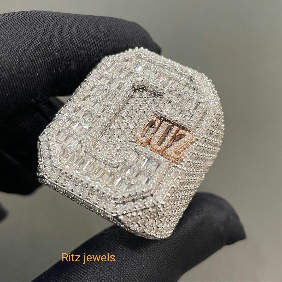 5.00ct Letter Iced Out Ring, VVS Moissanite Diamond Ring, 925 Silver ...