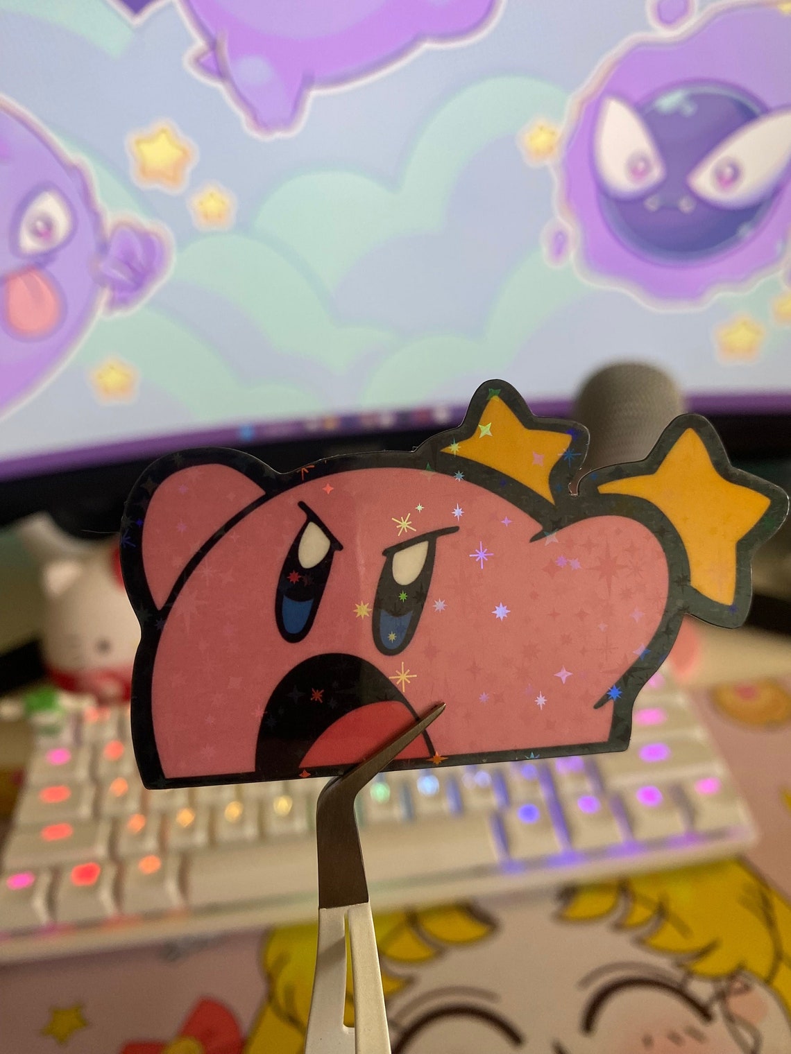 Kirby Stars Peeker | Glitter Stars Vinyl Sticker | Kawaii Peeker ...