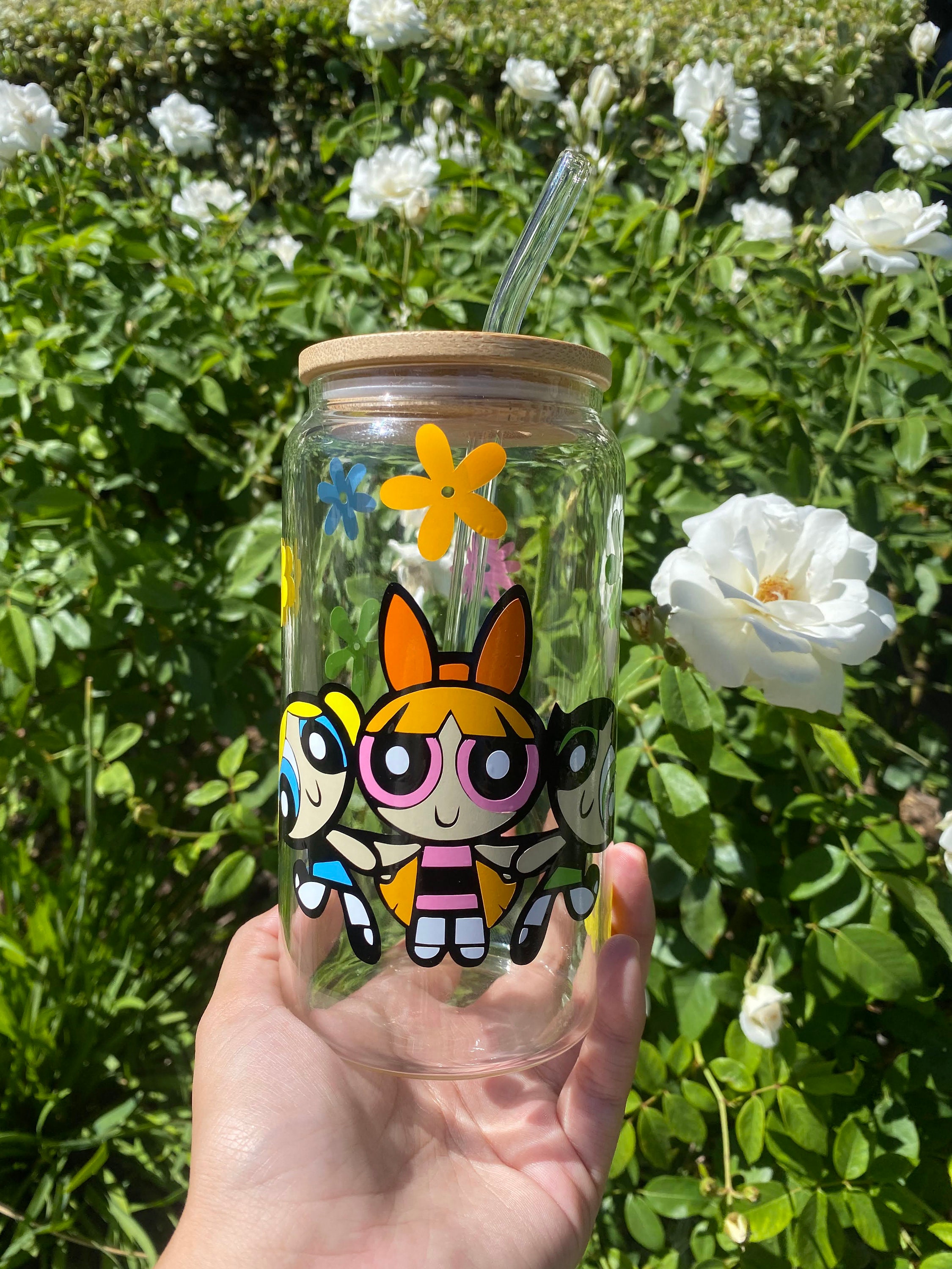 16oz the Powerpuff Girls Glass Libbey With Bamboo Lid and - Etsy