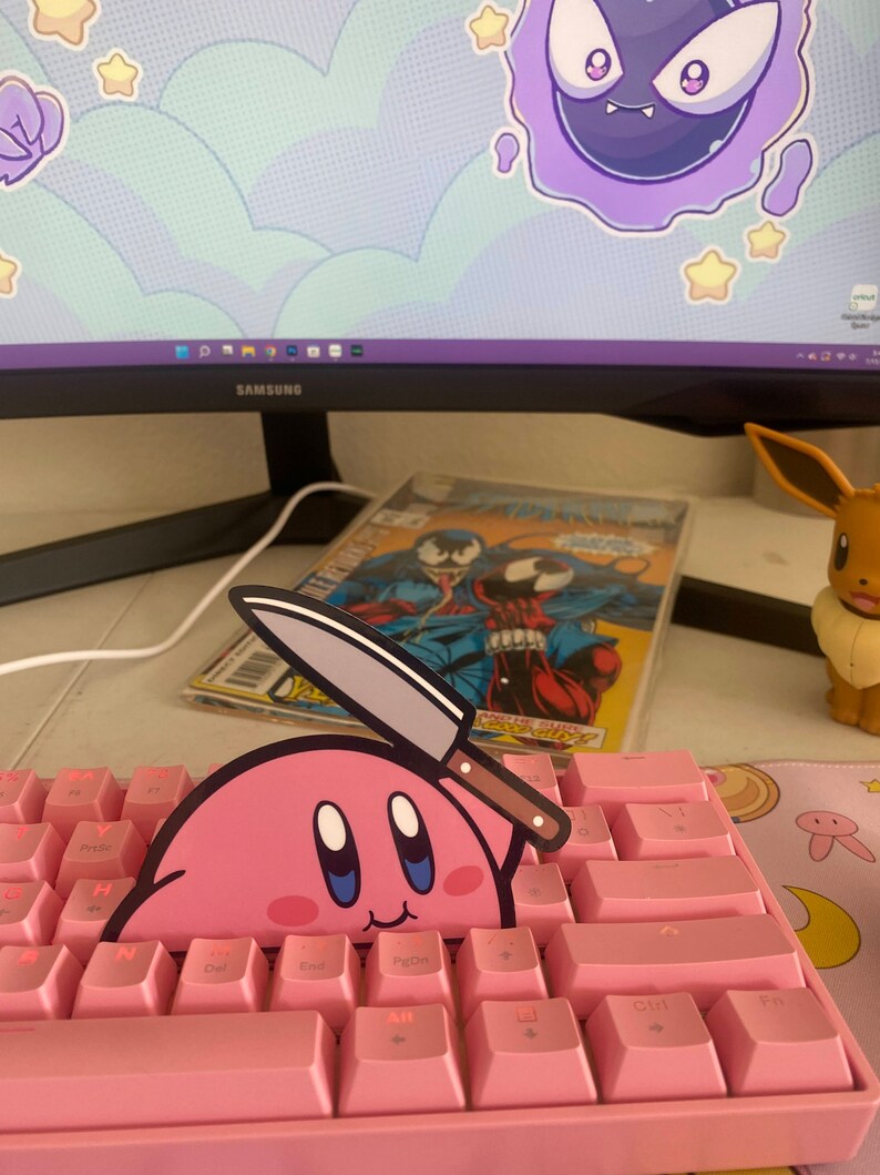 Kirby Holding Knife Peeker | Vinyl Sticker | Kawaii Peeker | Peekers ...