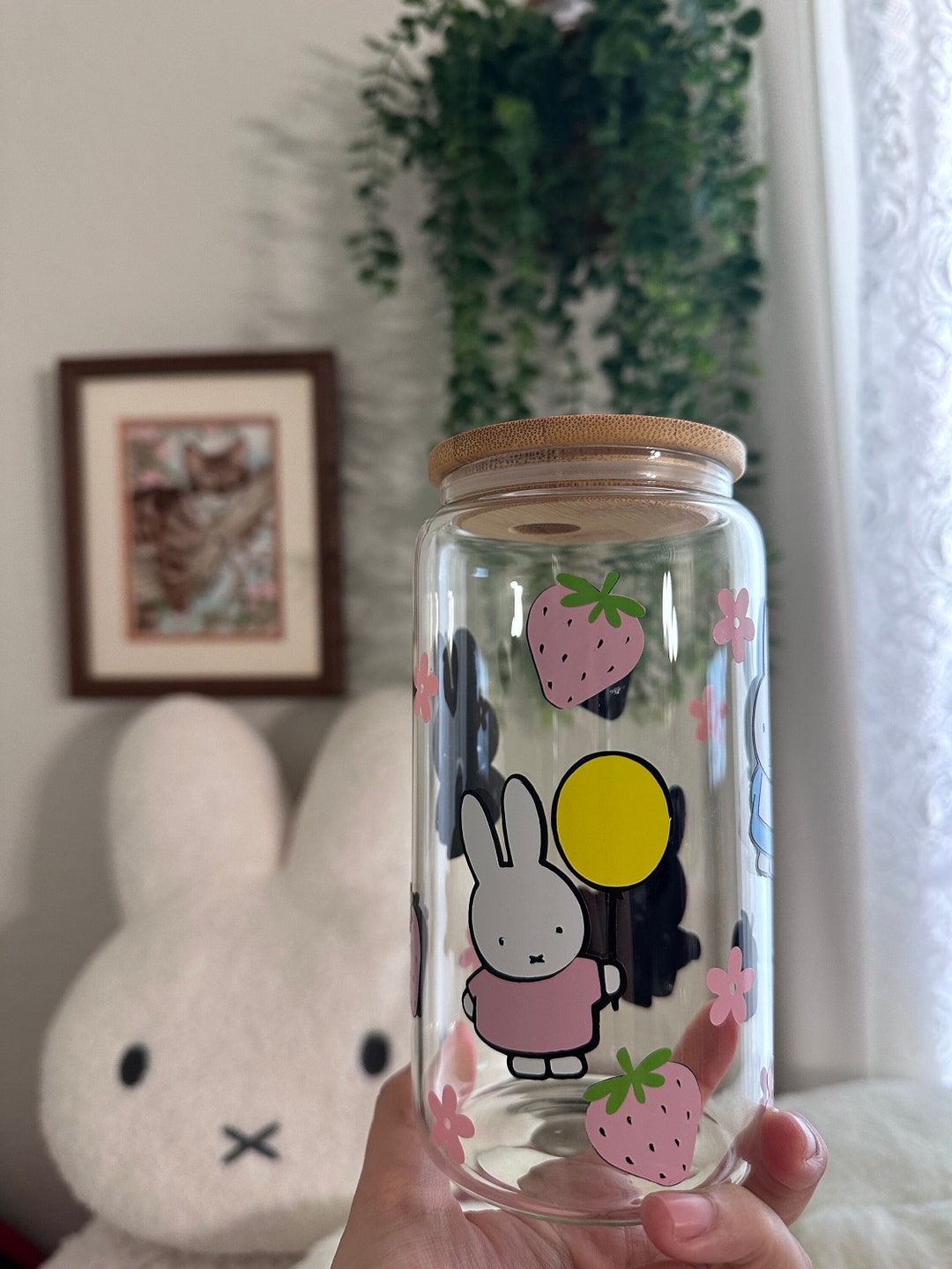 16oz Miffy Libbey With Bamboo Lid and Straw Included | Glass Tumbler ...