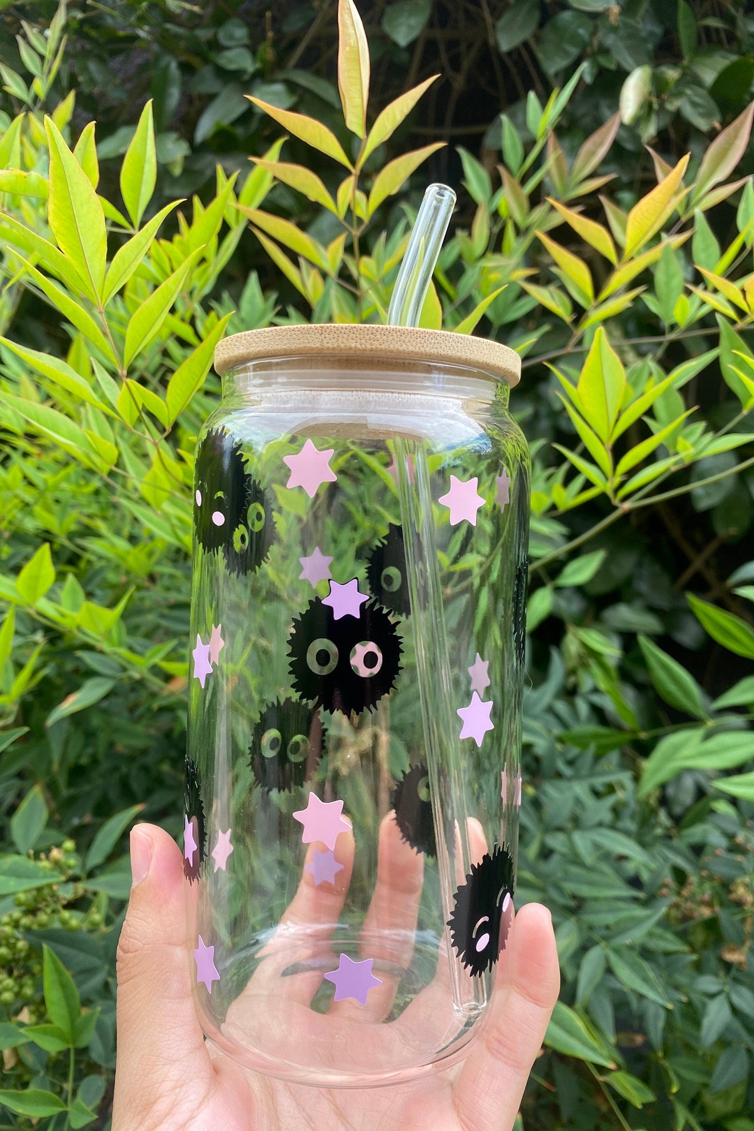 16oz Soot Sprite Glass Libbey With Bamboo Lid and Straw - Etsy