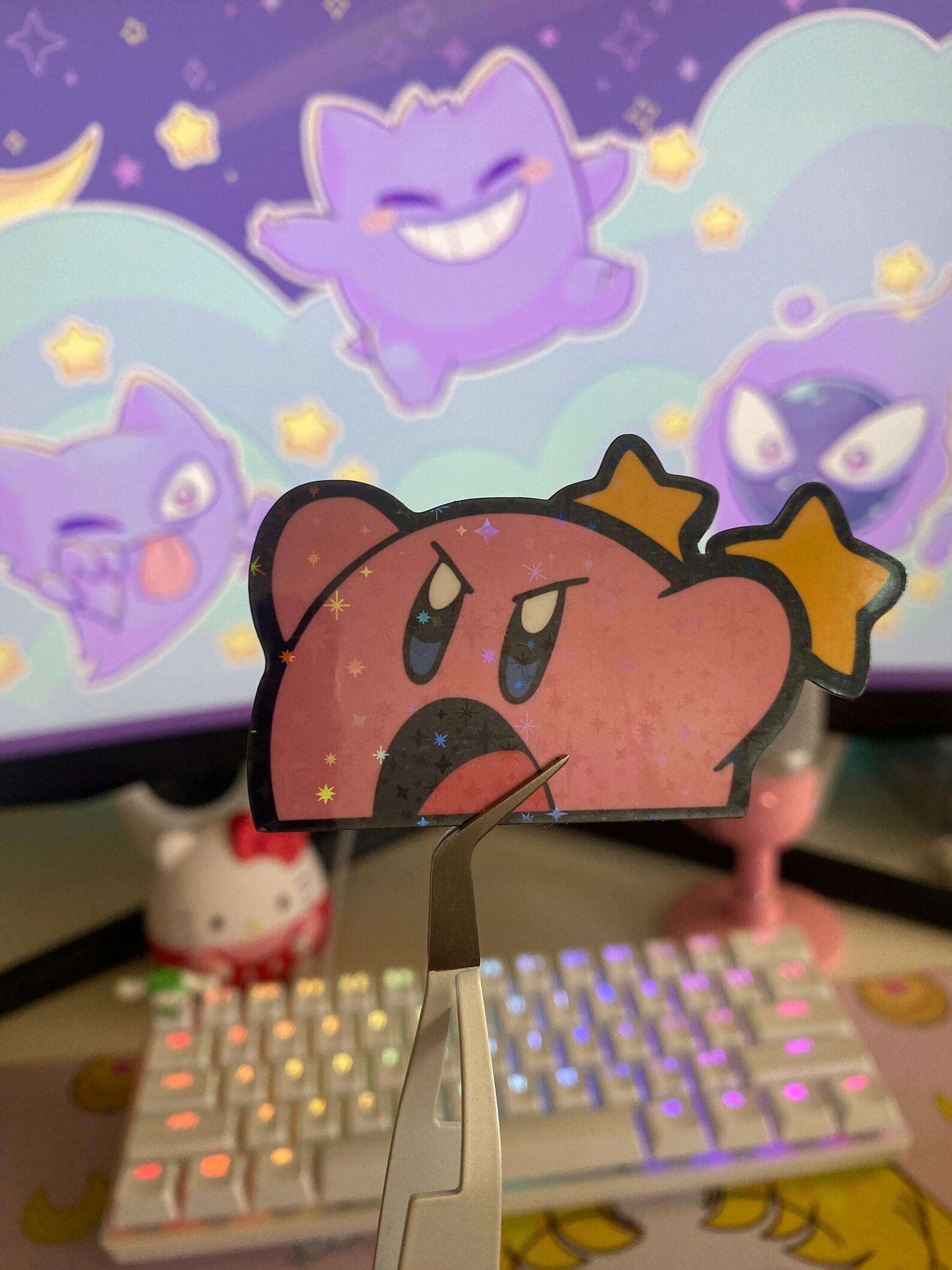 Kirby Stars Peeker | Glitter Stars Vinyl Sticker | Kawaii Peeker ...